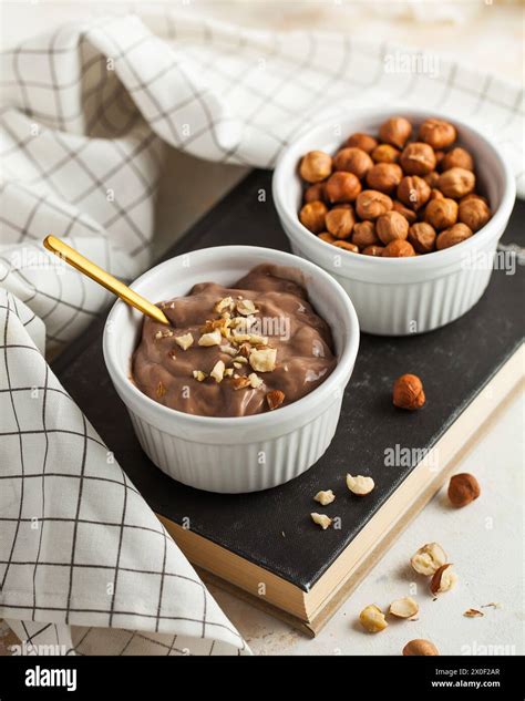 Indulgent Chocolate Hazelnut Mousse With Crushed Nuts Served In A