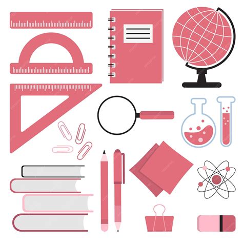 Premium Vector School Subjects Set Of Vector Elements Pink Girly School Elements Back To School