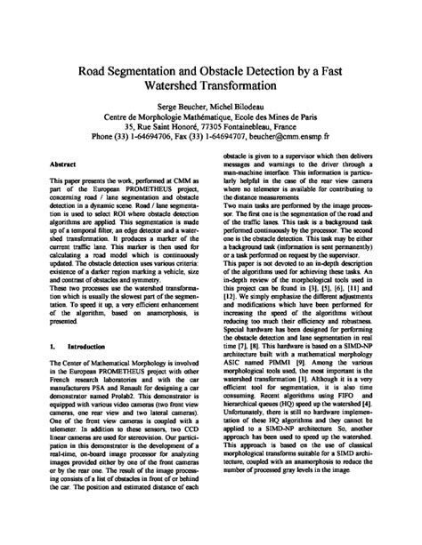 Pdf Road Segmentation Using A Fast Watershed Algorithm