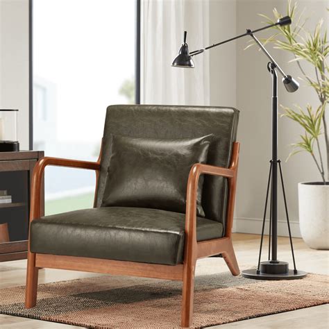 Yodolla Faux Leather Accent Chair Mid Century Modern Living Room Chair