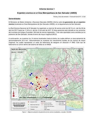 Informe Técnico 1 Enjambre Sísmico En El Área Metropolitana De San