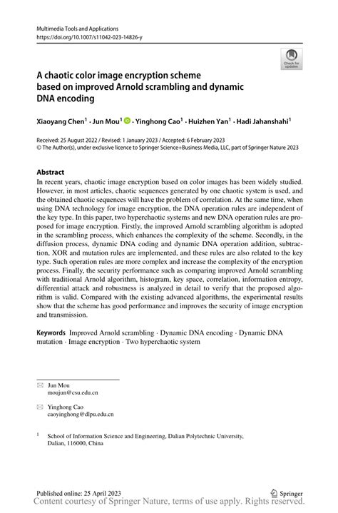 A Chaotic Color Image Encryption Scheme Based On Improved Arnold Scrambling And Dynamic Dna