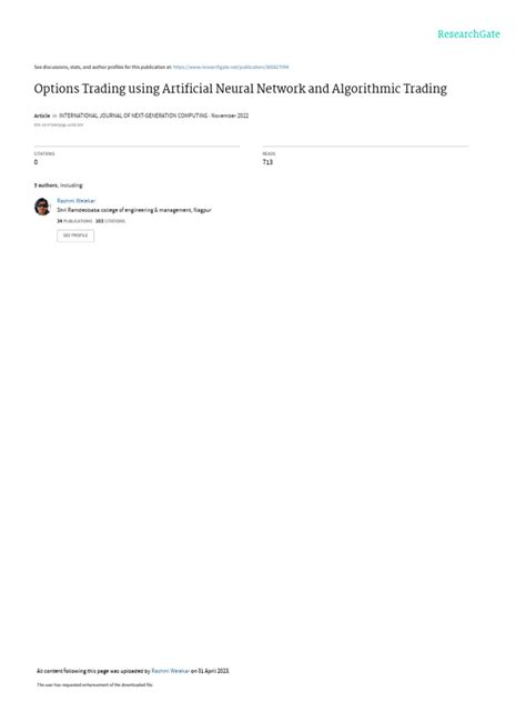 Options Tradingusing Artificial Neural Network Pdf Forecasting