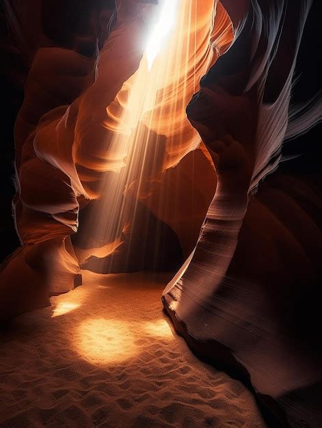 Premium Ai Image A Light Shines Through A Cave That Is Lit Up With A