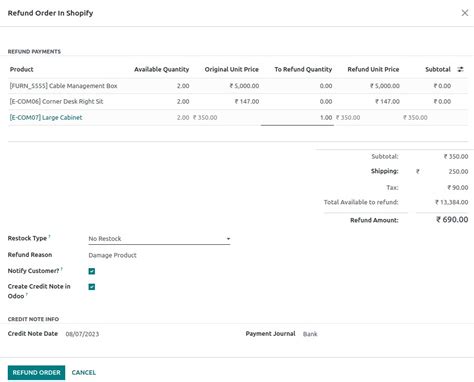 Refund Orders From Odoo To Shopify Odoo Documentation