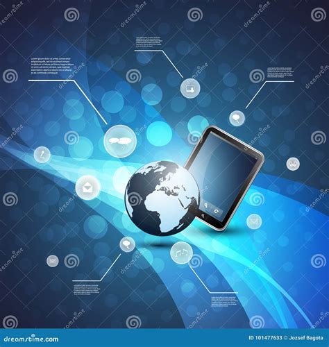 Blue Cloud Computing Concept Design With Tablet Pc And Earth Globe On