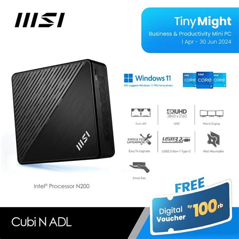 Jual Mini Pc Msi Cubi N Adl Fullset Win 11 Ram Ssd Intel N100 Celeron Shopee Indonesia