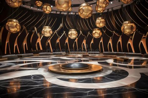 Vibrant Abstract Objects In A Dazzling Circular Arena Stock