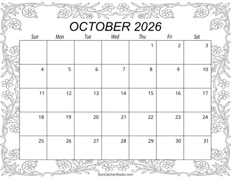October 2026 Printable Blank Calendar Digital Calendar 2026