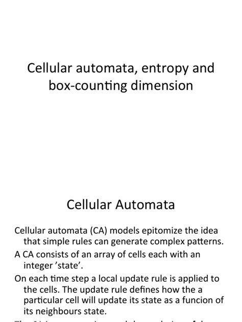 Cellular Automata Entropy And Box Coun4ng Dimension Pdf