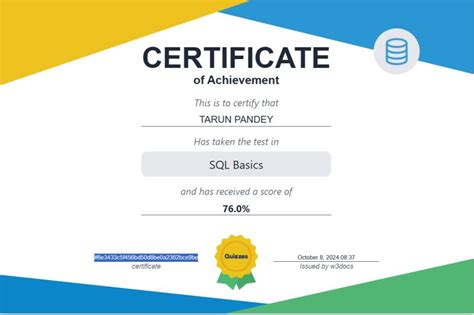 Sql Certification W3docs Dataanalytics Learningjourney Professionaldevelopment