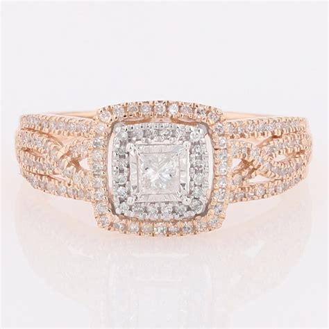 75ctw Princess Cut Diamond Double Halo Engagement Ring 10k Rose Gold