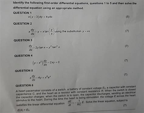 Solved Identify The Following First Order Differential