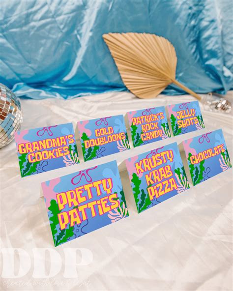 Sponge Bob Food Tent Label Printable Colorful Ocean Party Supplies