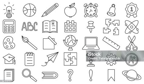 학교로 돌아 가기 학교에서 공부하기 위한 사무용품의 편집 가능한 획 아이콘 세트입니다 컬렉션 격리된 교육 어린이 액세서리 벡터 객체 물건 디자인 그래픽 패치 요소 어린이