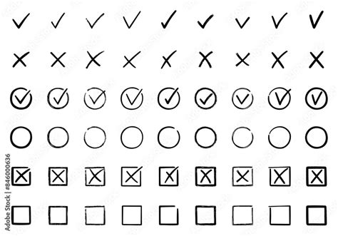 Check Marks Doodle Set Checkbox Checklist Tick And Cross Signs V And X In Sketch Style Hand