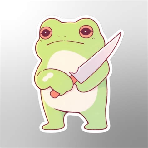 Frog Sticker Frog With Knife Funny Cute And Adorable Kawaii Frog