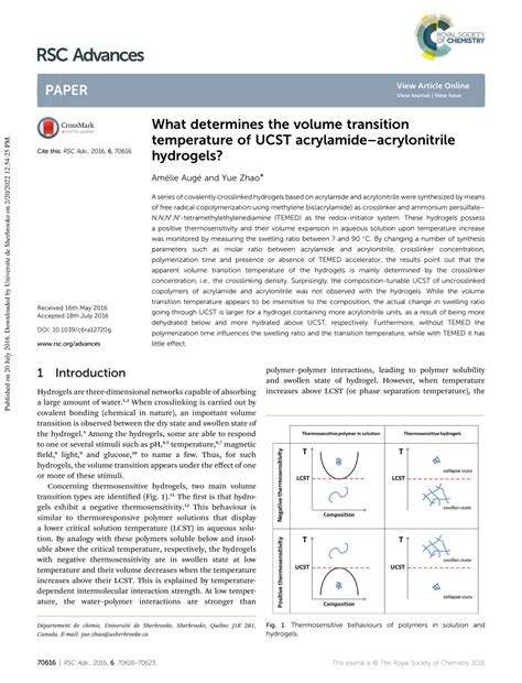 Pdf What Determines The Volume Transition Temperature Of Ucst