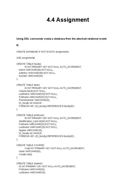Assignment DB Bases De Datos Assignment Using DDL Commands Create A Database From The