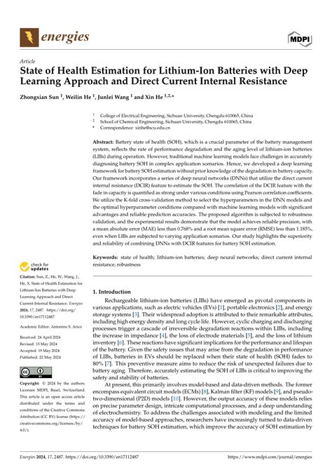 Pdf State Of Health Estimation For Lithium Ion Batteries With Deep