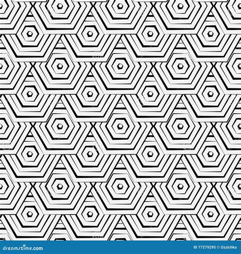 Seamless Hexagon Monochrome Pattern Repeating Geometric Texture Linear Structure Background