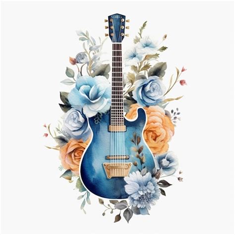 Premium Ai Image A Blue Guitar With Flowers And A Blue Guitar