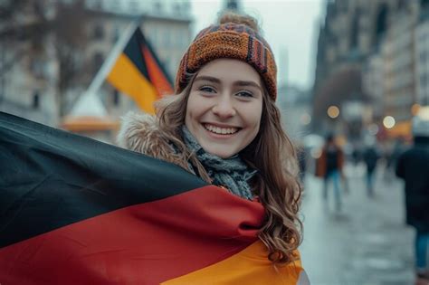 Premium Photo A Young Happy Tourist Or Student Girl With A German