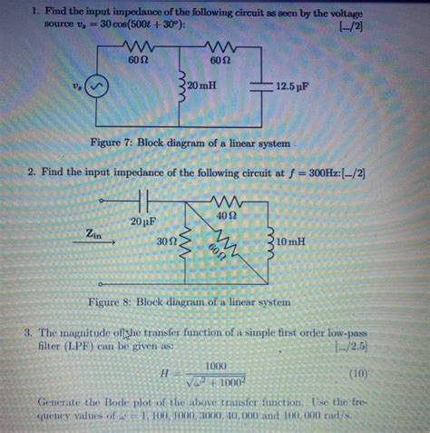 Solved 1 Find The Input Impedance Of The Following Circuit