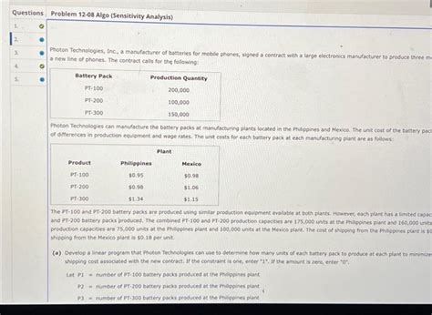 Solved Questions Problem 12 08 Algo Sensitivity Analysis