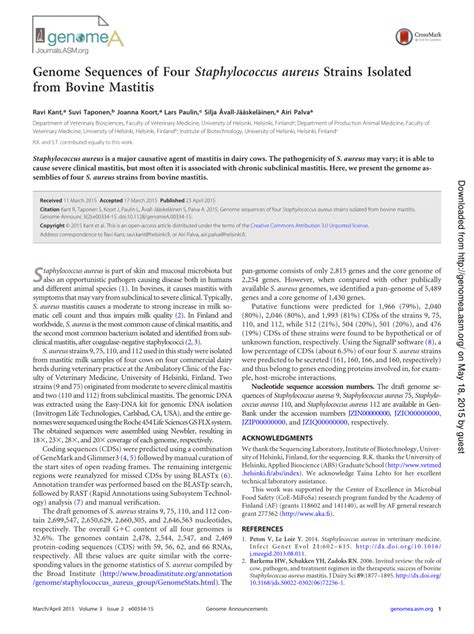 Pdf Genome Sequences Of Four Staphylococcus Aureus Strains Isolated