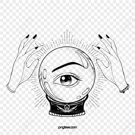 신비한 눈 점 크리스탈 볼 손 일러스트 검은 선 장식수정 구슬양손 Png 일러스트 무료 다운로드 Lovepik