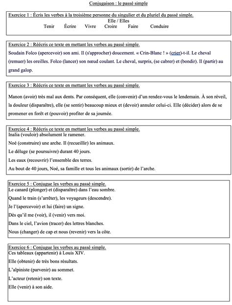 Exercices Sur Le Passé Simple