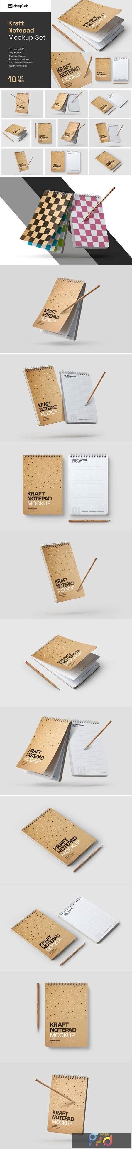 Kraft Notepad Mockup Set Sketchbook GraphicUX