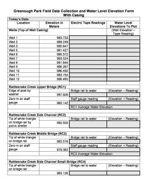 Fillable Online Greenough Park Field Data Collection And Water Level Elevation Form Fax Email
