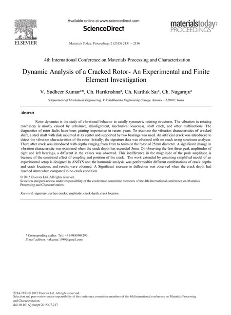 pdf dynamic analysis of a cracked rotor an experimental and finite