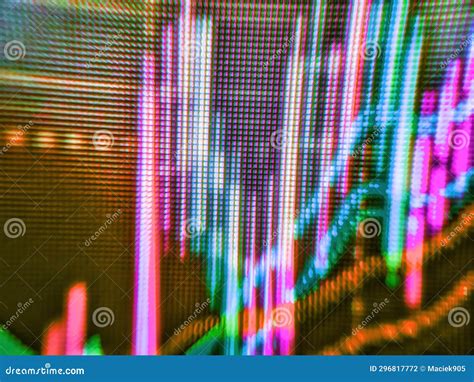 Technical Price Graph And Indicator Red And Green Candlestick Chart On Blue Theme Screen