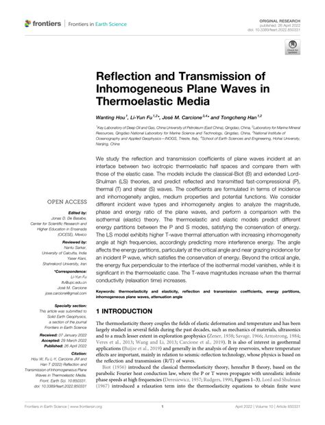 Pdf Reflection And Transmission Of Inhomogeneous Plane Waves In