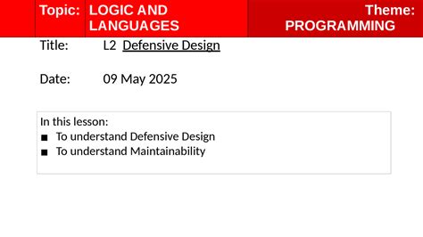 Logic And Languages Defensive Design Slides Computer Science Docsity