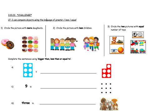 Year 1 Comparing Using Language Bigger Less Equal Too Teaching