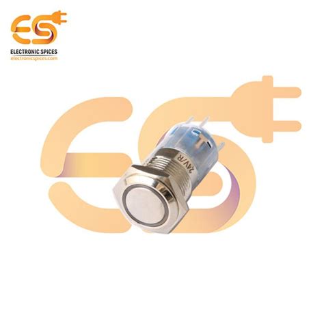 16mm Push Button Switch Flat Head 1no1nc Red Ring Led Momentary Nickel Plated Brass Ip67 24v