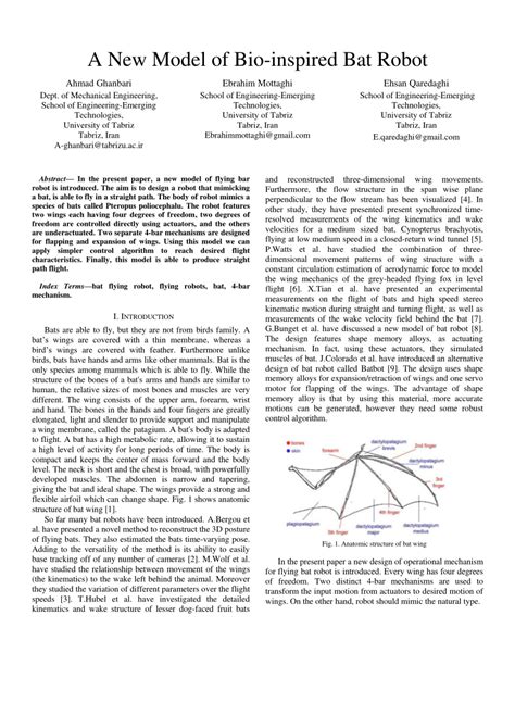 Pdf A New Model Of Bio Inspired Bat Robot