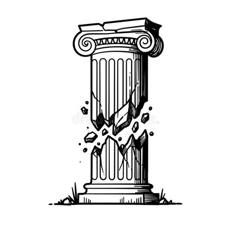 A Black And White Illustration Of A Classical Ionic Column Featuring