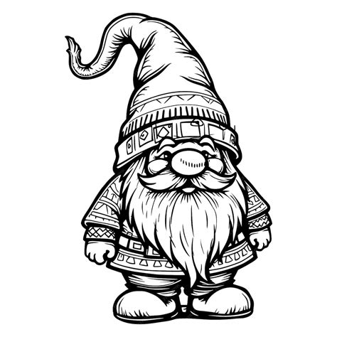 A Nordic Gnome Vector Black And White Outline Coloring Page Premium