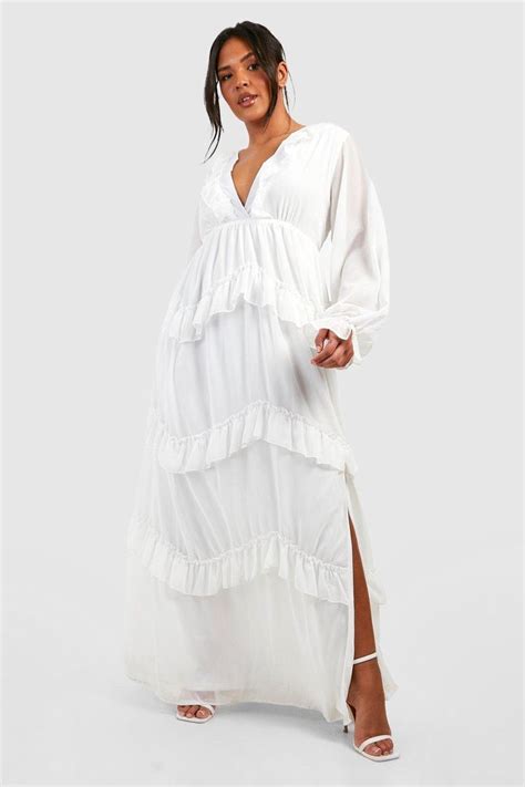 17 Elegant White Plus Size Dress Ideas In 2024 Ruffled Maxi Dress