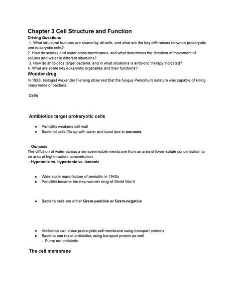 Chapter 3 Cell Structure And Function Chapter 3 Cell Structure And Function Driving Questions