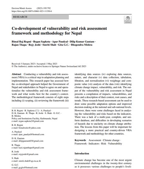 Pdf Co‑development Of Vulnerability And Risk Assessment Framework And Methodology For Nepal