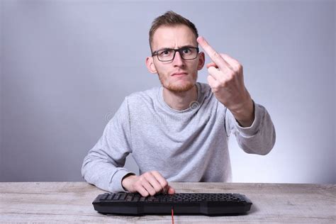 Funny Nerd Young Businessman Man Working On Computer Typing On The Keyboard Programmer In