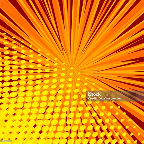 스타일 팝 아트 디자인에 대 한 추상 만화 오렌지 배경 레트로 버스트 템플릿 배경 막입니다 광선 효과입니다 빈티지 만화 스타일 하프톤 현대 인쇄 질감 벡터 검은색에 대한