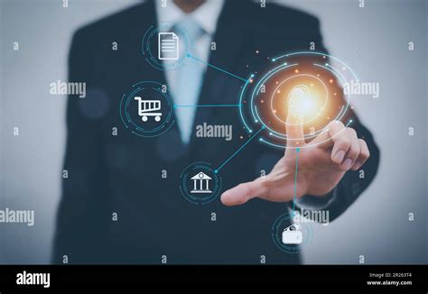 Business Using Thumb To Scan Finger Print Or For Digital Processing