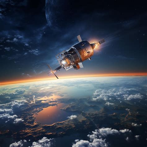 premium ai image satellite soaring against earth s vibrant horizon